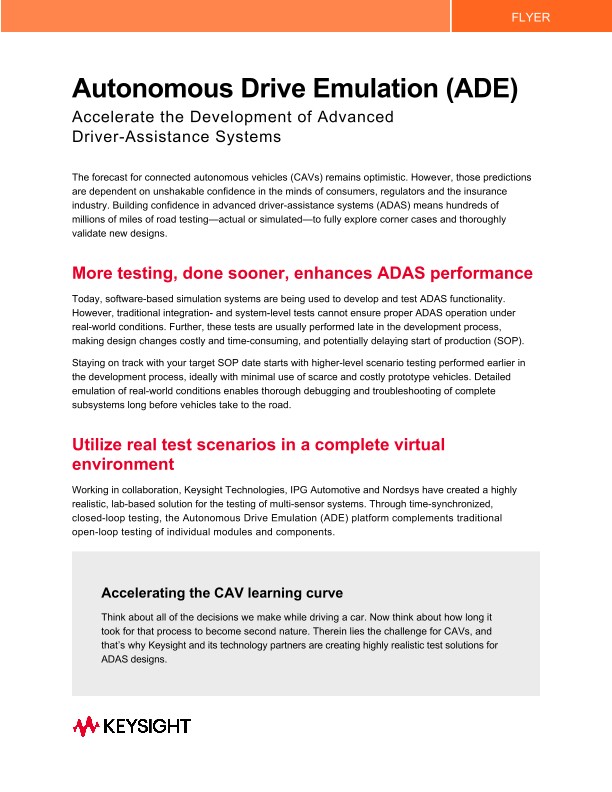 Autonomous Drive Emulation (ADE) PDF Asset Page | Keysight